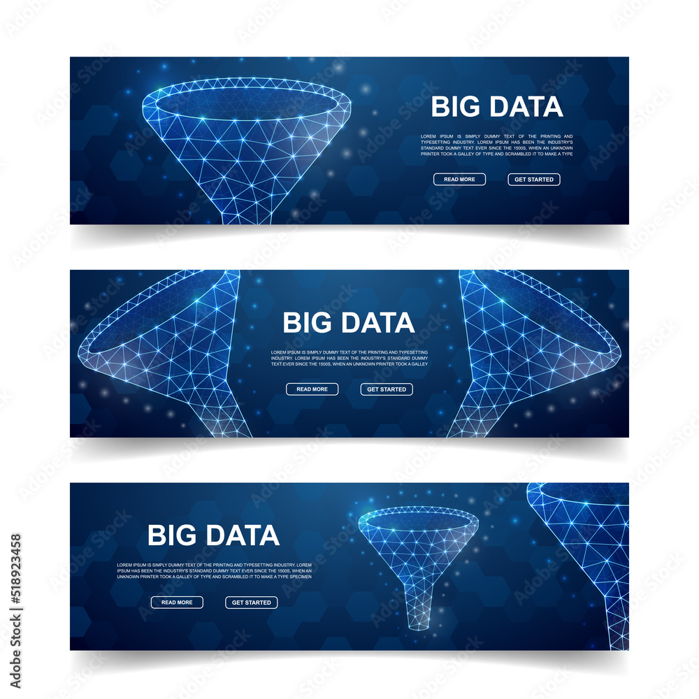 Set of three Funnel horizontal banners. Horizontal illustration for ...