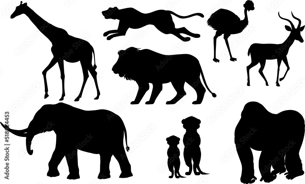 Safari Animals Silhouettes Safari Animals Bundle SVG EPS PNG Stock ...
