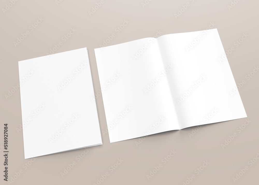 Blank half-folded booklet, flyer or brochure mockup template. Stock ...