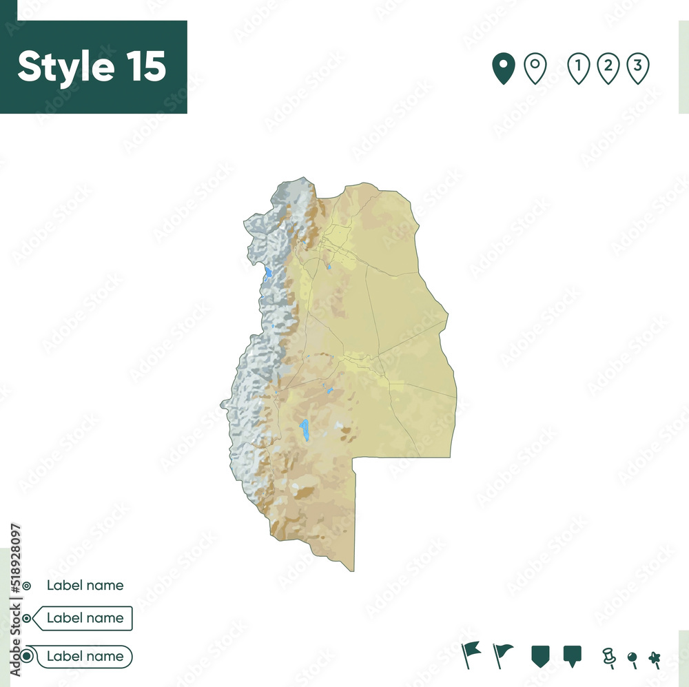 Mendoza, Argentina - map with shaded relief, land cover, rivers, lakes ...