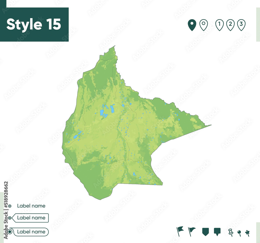 Beni, Bolivia - map with shaded relief, land cover, rivers, lakes ...