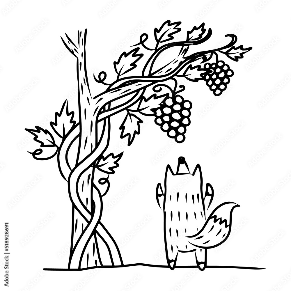 The Fox and the grapes vector illustration for story book. Aesop's ...