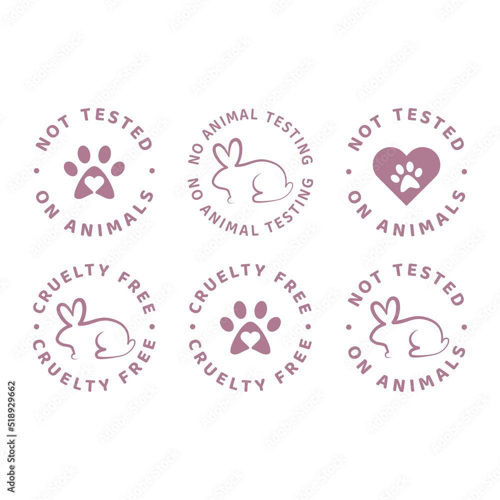 Not tested on animals label set. Circle cruelty free badge with dog paw ...
