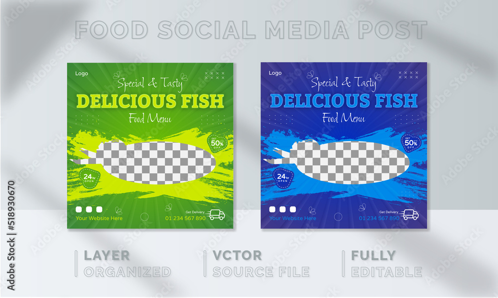 Fish Fry Food social media banner design, restaurant business marketing ...