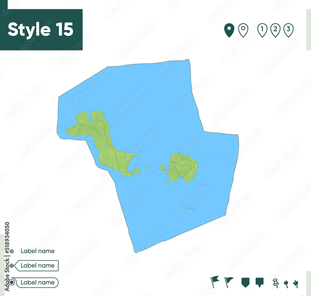 Bangka Belitung Islands, Indonesia - map with shaded relief, land cover ...