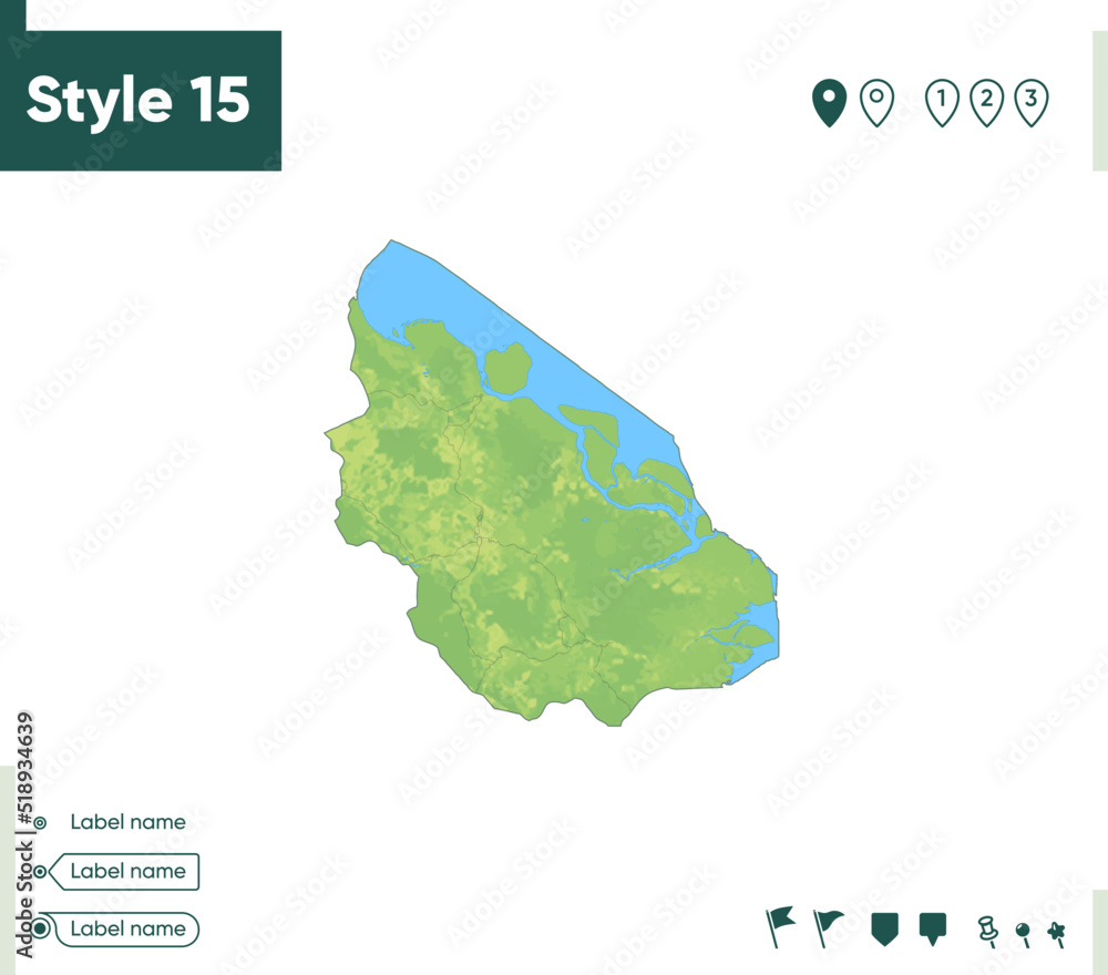 Riau, Indonesia - map with shaded relief, land cover, rivers, lakes ...
