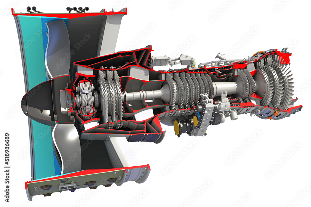 Photo & Art Print Cutaway Turbofan Aircraft Engine Sectioned 3D ...
