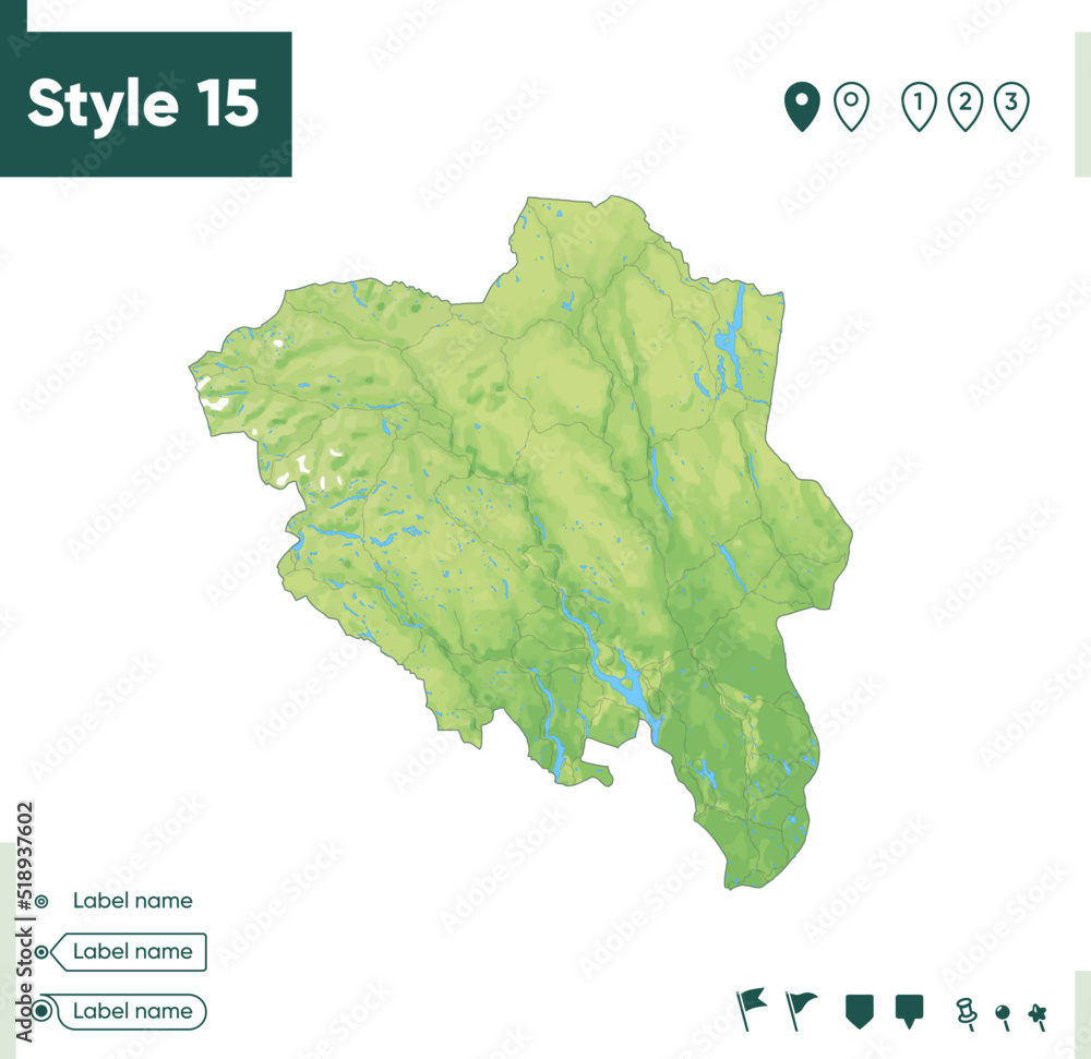 Innlandet, Norway - map with shaded relief, land cover, rivers, lakes ...