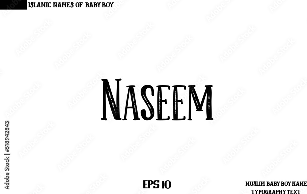 Naseem Male Islamic Name Bold Text Calligraphy Stock Vector | Adobe Stock