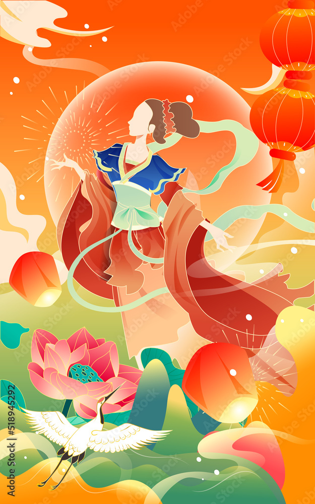 Mid-autumn festival on August 15th, Chinese mythology story Chang'e ...