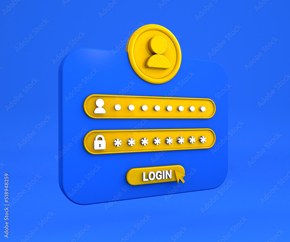 Account Login and password side view on blue background. login concept ...