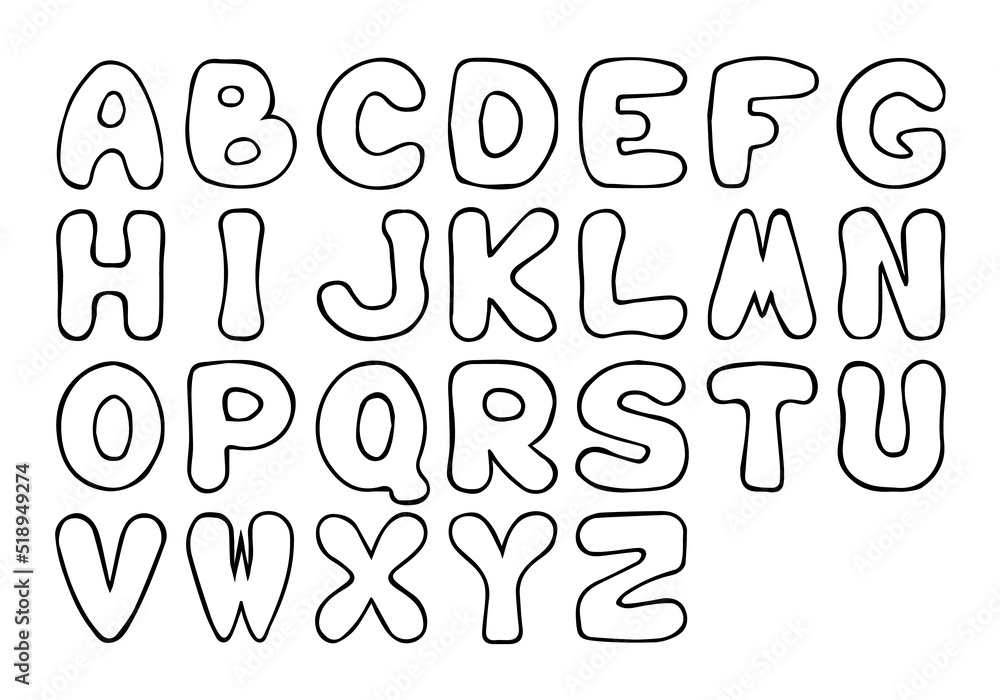 Cute English alphabet. Hand Drawn. Freehand drawing. Doodle. Sketch ...