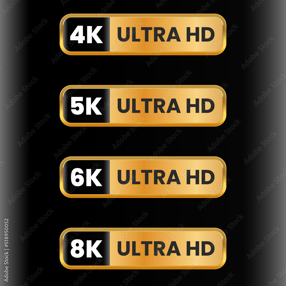 Vetor de golden color 8k,6k,5k,2k, and 4k ultra hd resolution icon logo ...