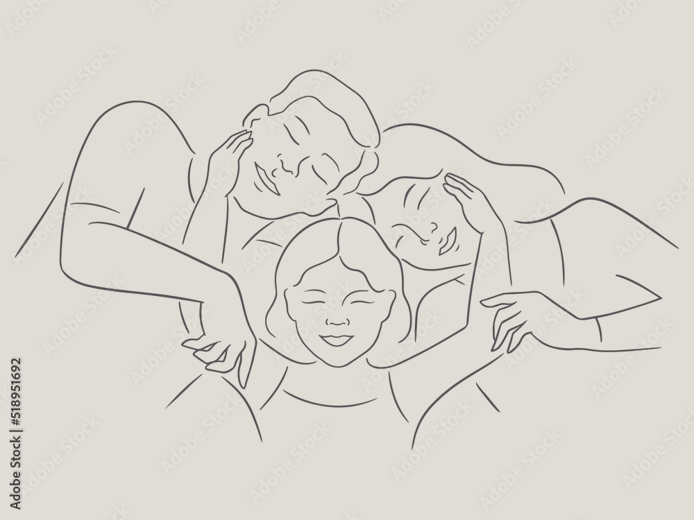 Vector sketch illustration of dad mom and daughter. Parents and child ...