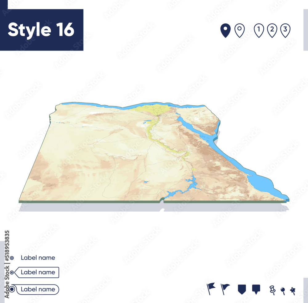 Egypt - map with shaded relief, land cover, rivers, mountains. Biome ...