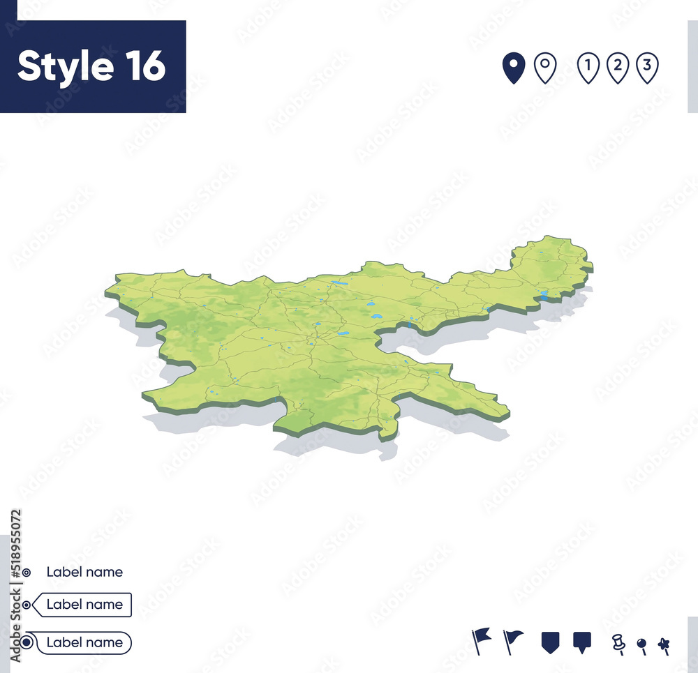 Jharkhand, India - map with shaded relief, land cover, rivers ...