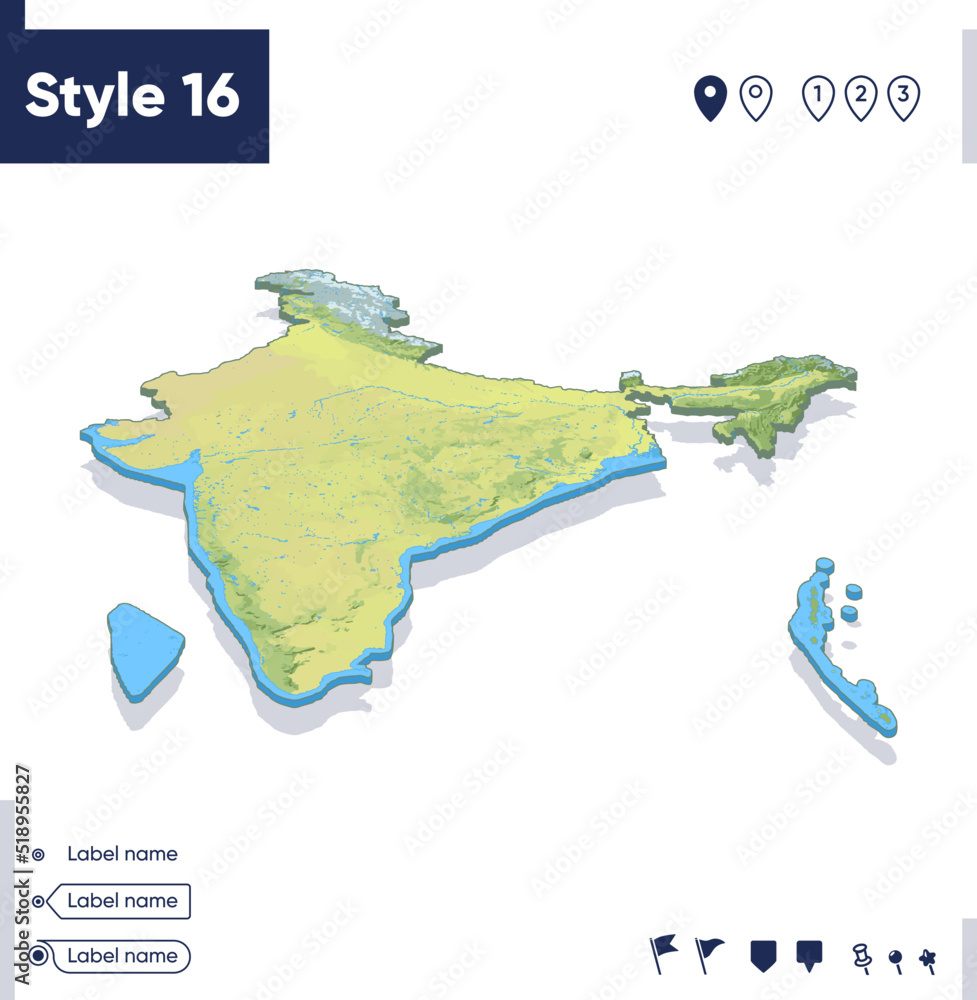 India - map with shaded relief, land cover, rivers, mountains. Biome ...