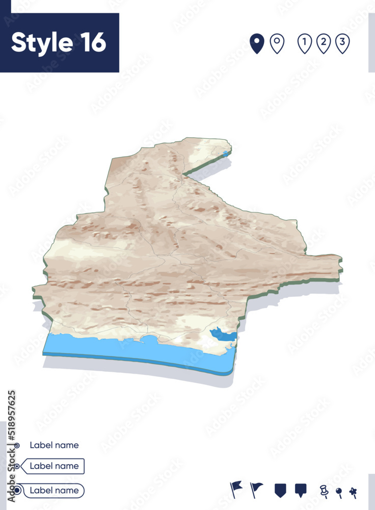 Sistan And Baluchestan, Iran - map with shaded relief, land cover ...