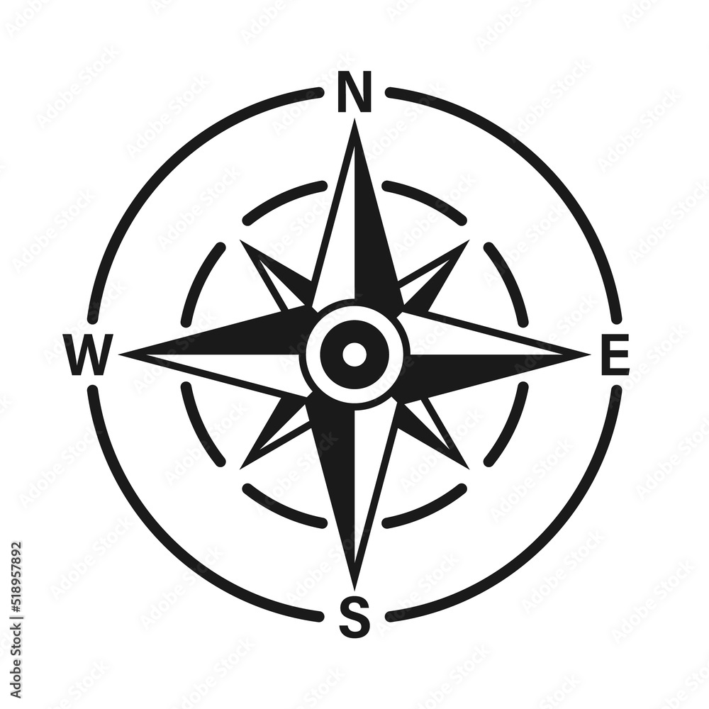 Vintage marine wind rose, nautical chart. Monochrome navigational ...