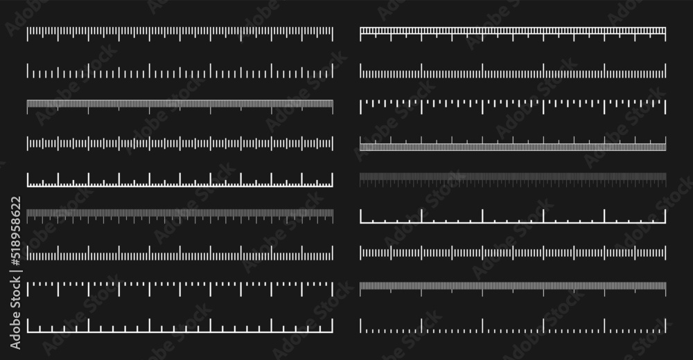 Various measurement scales with divisions. Realistic white scale for ...