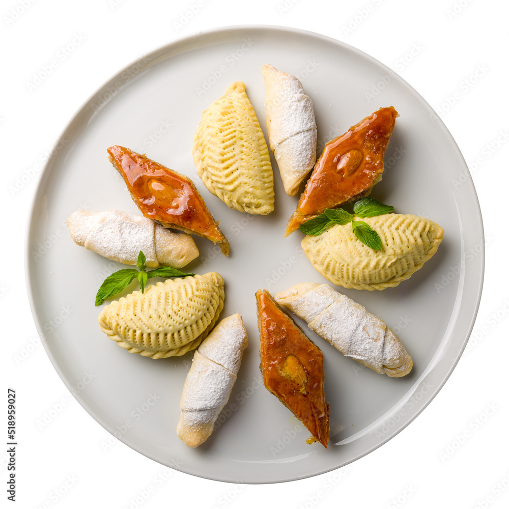 baklava with walnuts, mutaki, shekerbura Turkish cuisine top view ...