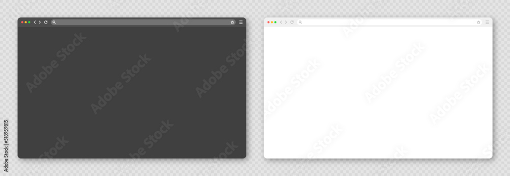 Blank web browser window with toolbar and search field. Modern website ...