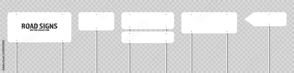 Various road, traffic signs. Highway signboard on a chrome metal pole ...