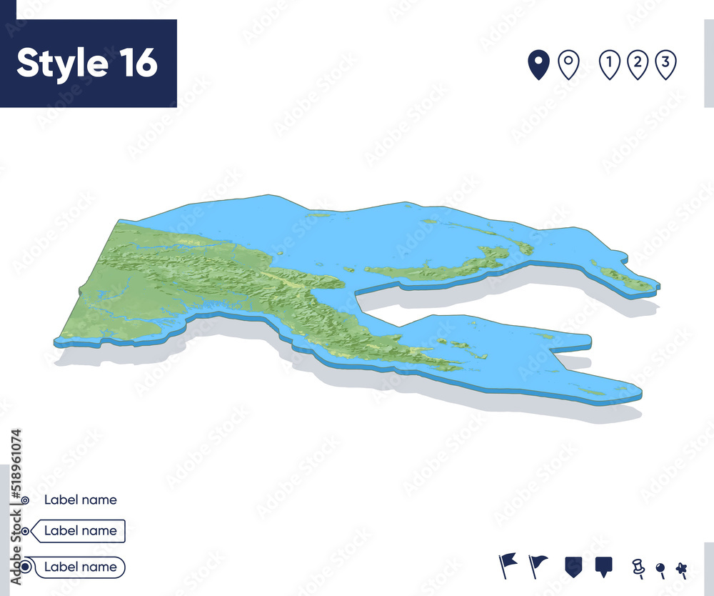 Papua New Guinea - map with shaded relief, land cover, rivers ...