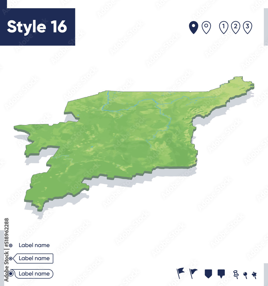 Komi Republic, Russia - map with shaded relief, land cover, rivers ...