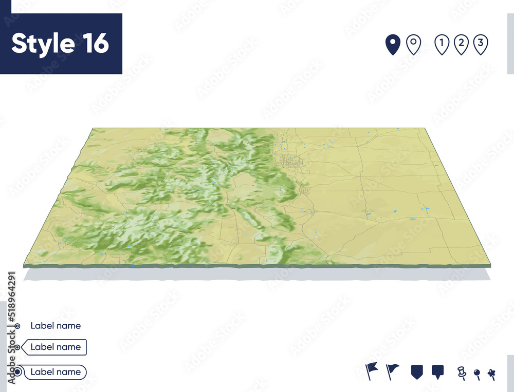 Colorado, USA - map with shaded relief, land cover, rivers, mountains ...