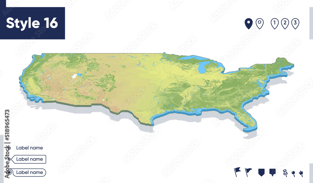 USA, United States Of America - map with shaded relief, land cover ...