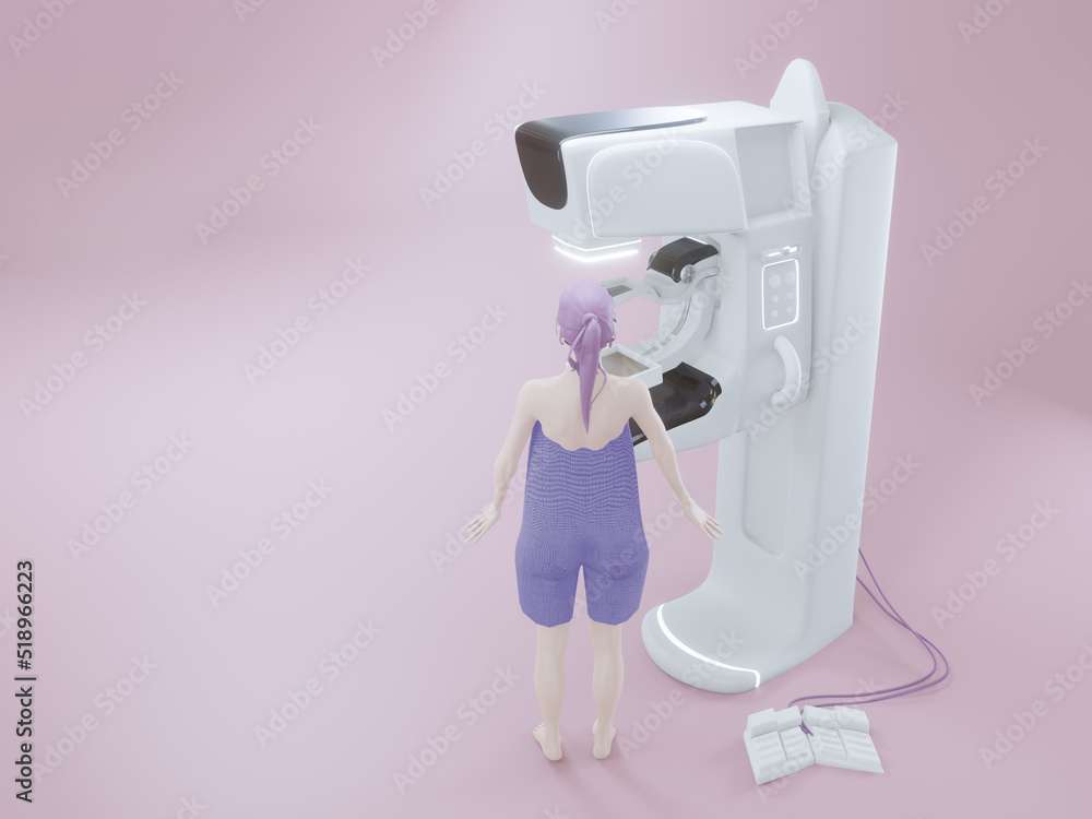 Mammography device for screening breast cancer 3D woman model .3D ...