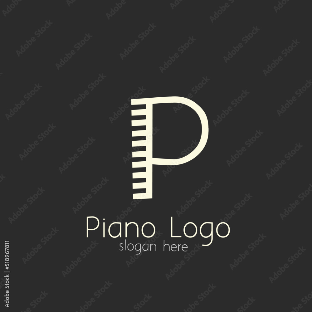 Vector logo design of piano logo, with lettering style in dark ...