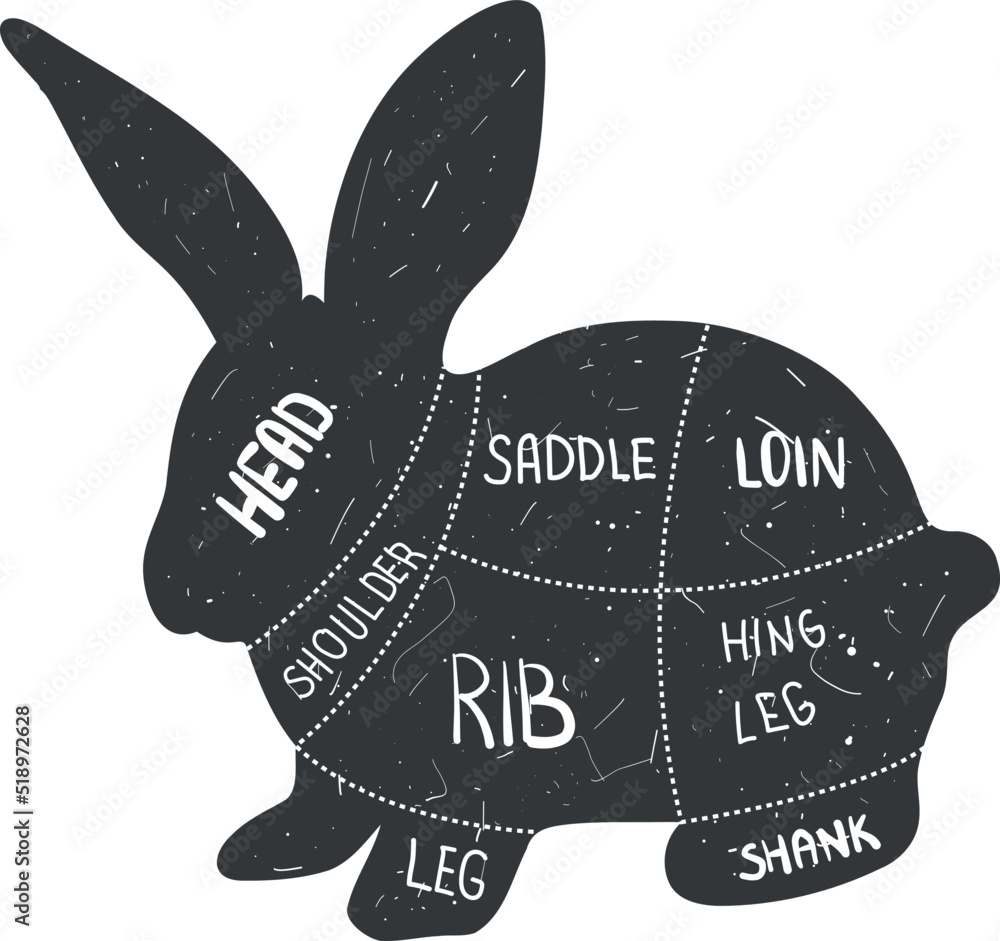 Rabbit silhouette. Rabbit cut. Retro animal farm poster for a butchery ...