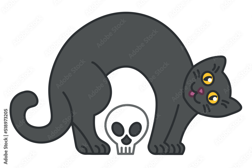 Cartoon vector illustration of smiling black cat with yellow eyes and ...