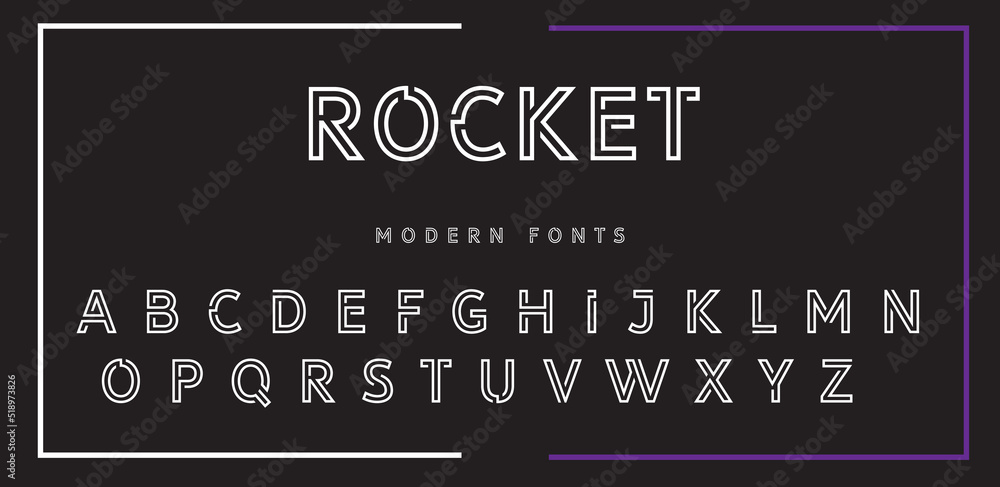 ROCKET, ports minimal tech font letter set. Luxury vector typeface for ...