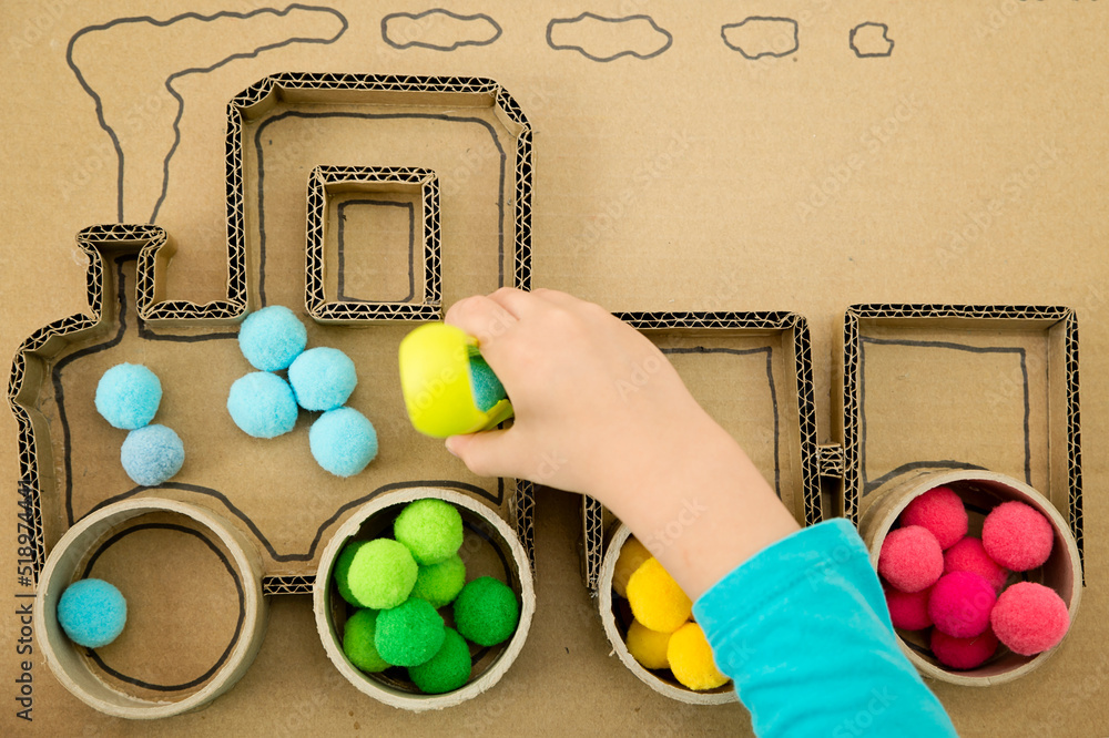 Pompom train. 3D train board for active brain exercise game made from ...