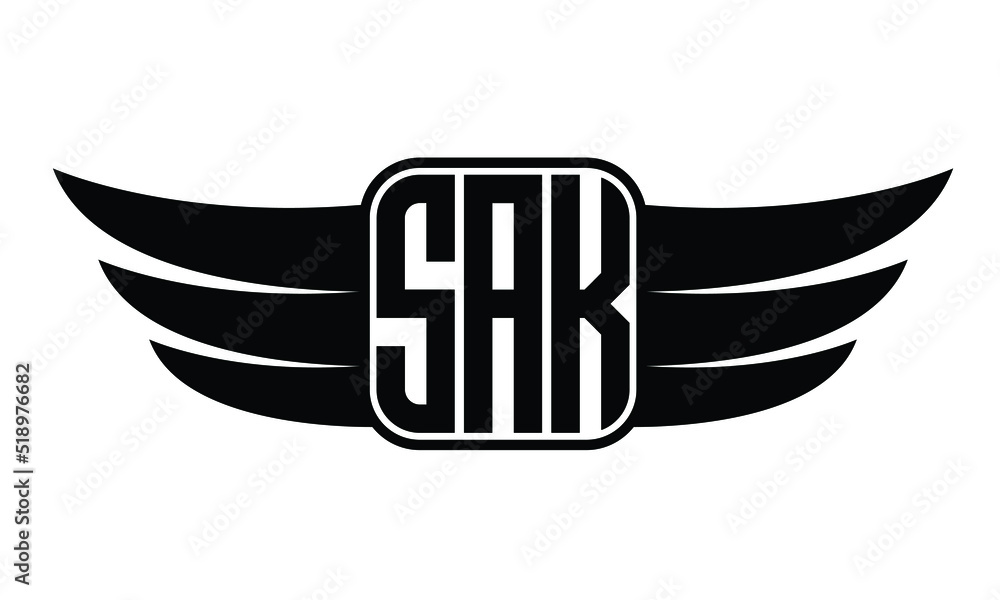 SAK three Letter wing minimalist creative concept icon eagle symbol ...