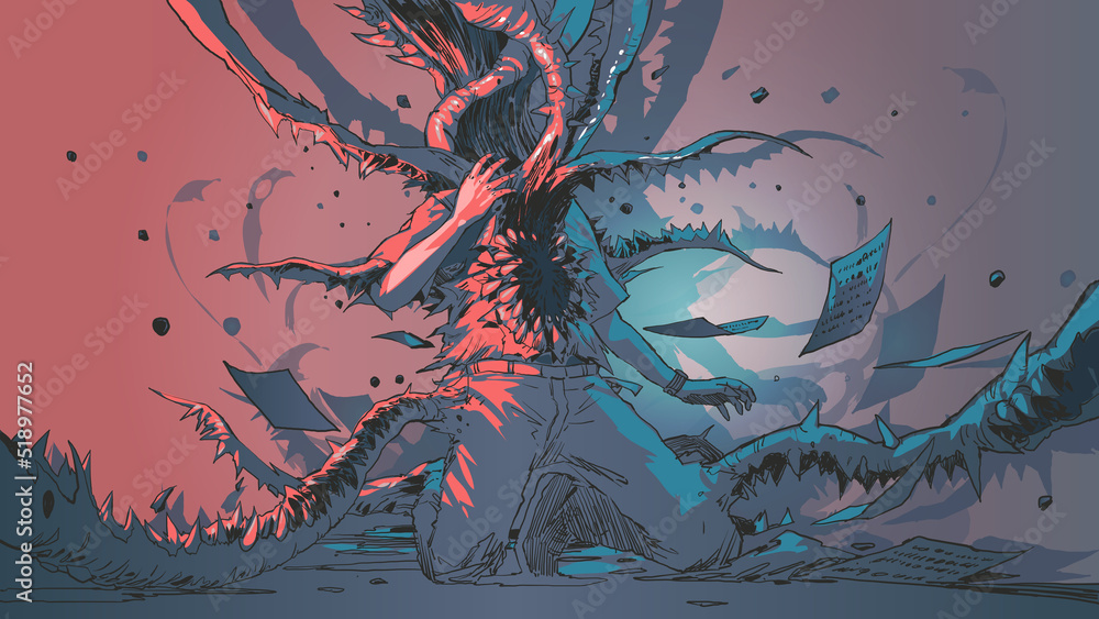 Man being taken over by a monster, digital art style, illustration ...