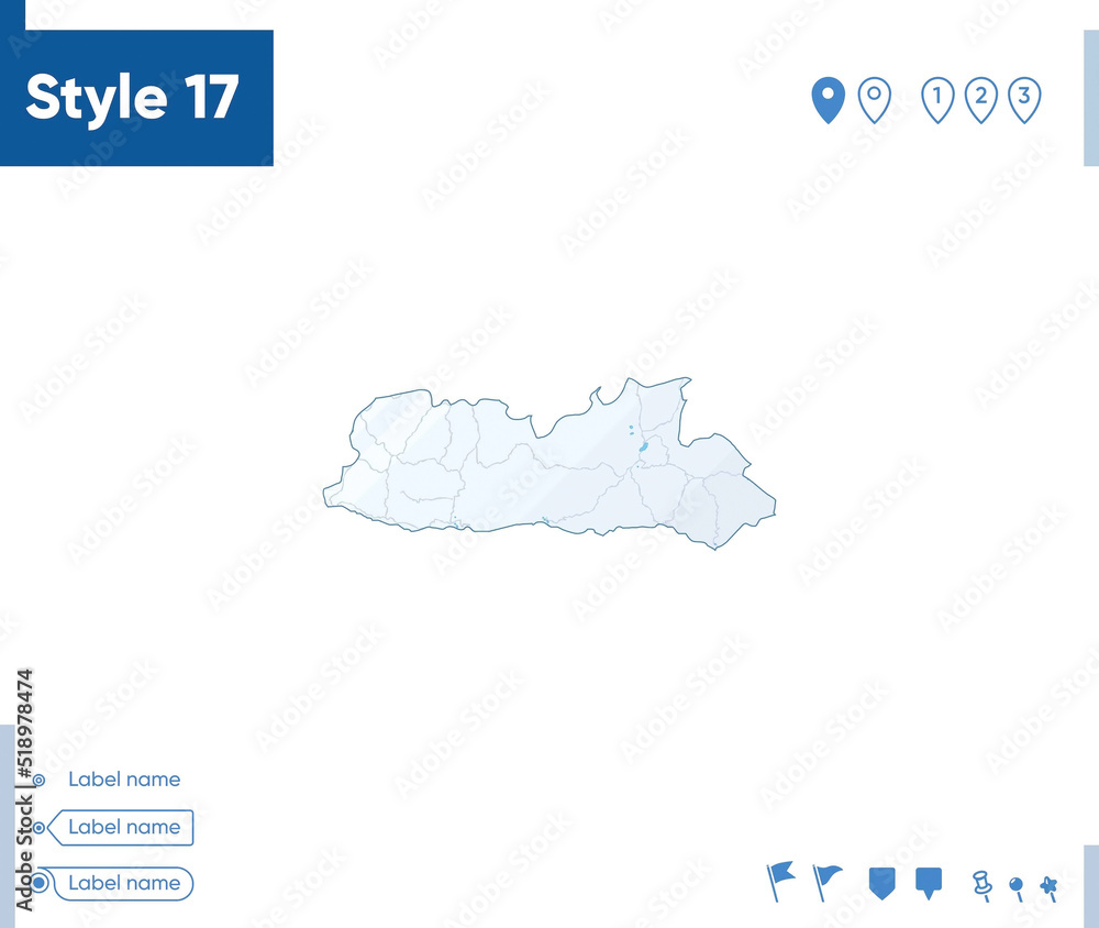 Meghalaya, India - map isolated on white background with water and ...