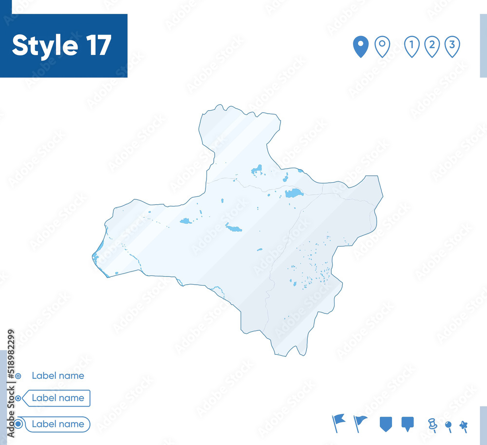 Zavkhan, Mongolia - map isolated on white background with water and ...