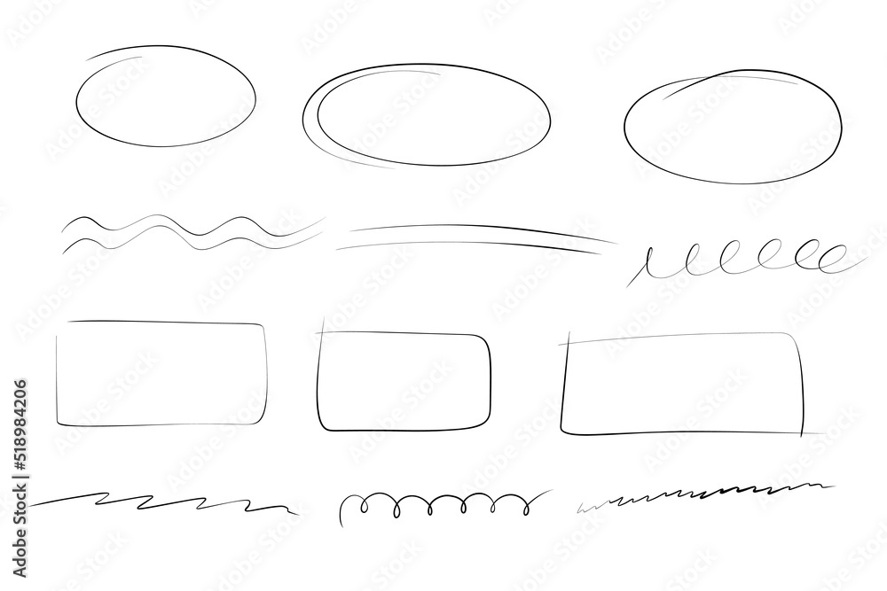 Highlight oval frame, marker arrow, hand drawn underline line. Hand ...
