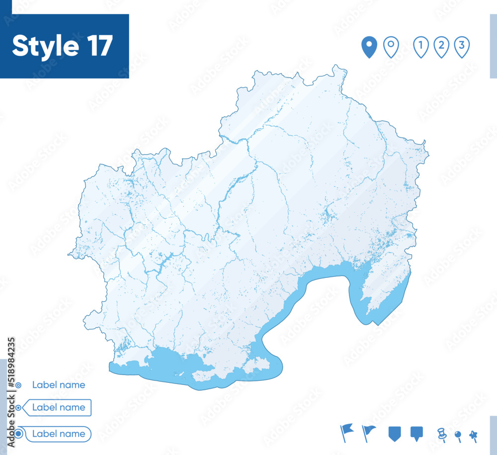 Magadan Region, Russia - map isolated on white background with water ...