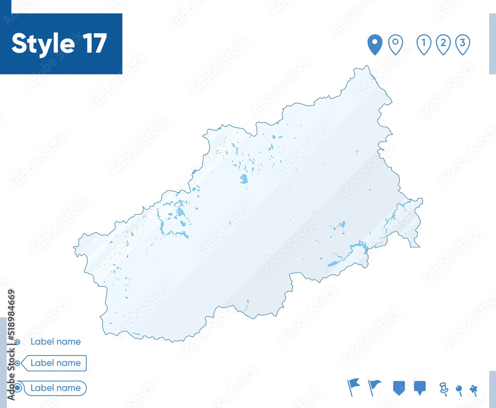 Tver Region, Russia - map isolated on white background with water and ...