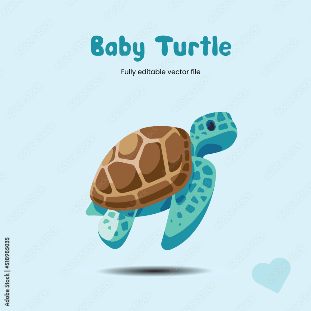 cute baby sea turtle vector illustration clipart | fully editable Stock ...