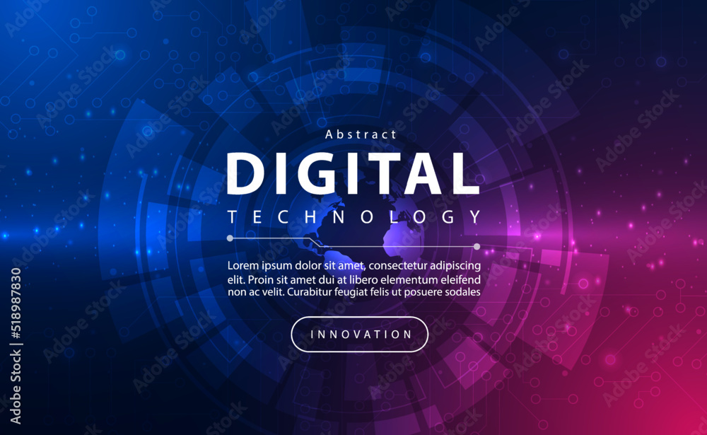 Digital technology banner pink blue background concept with technology ...