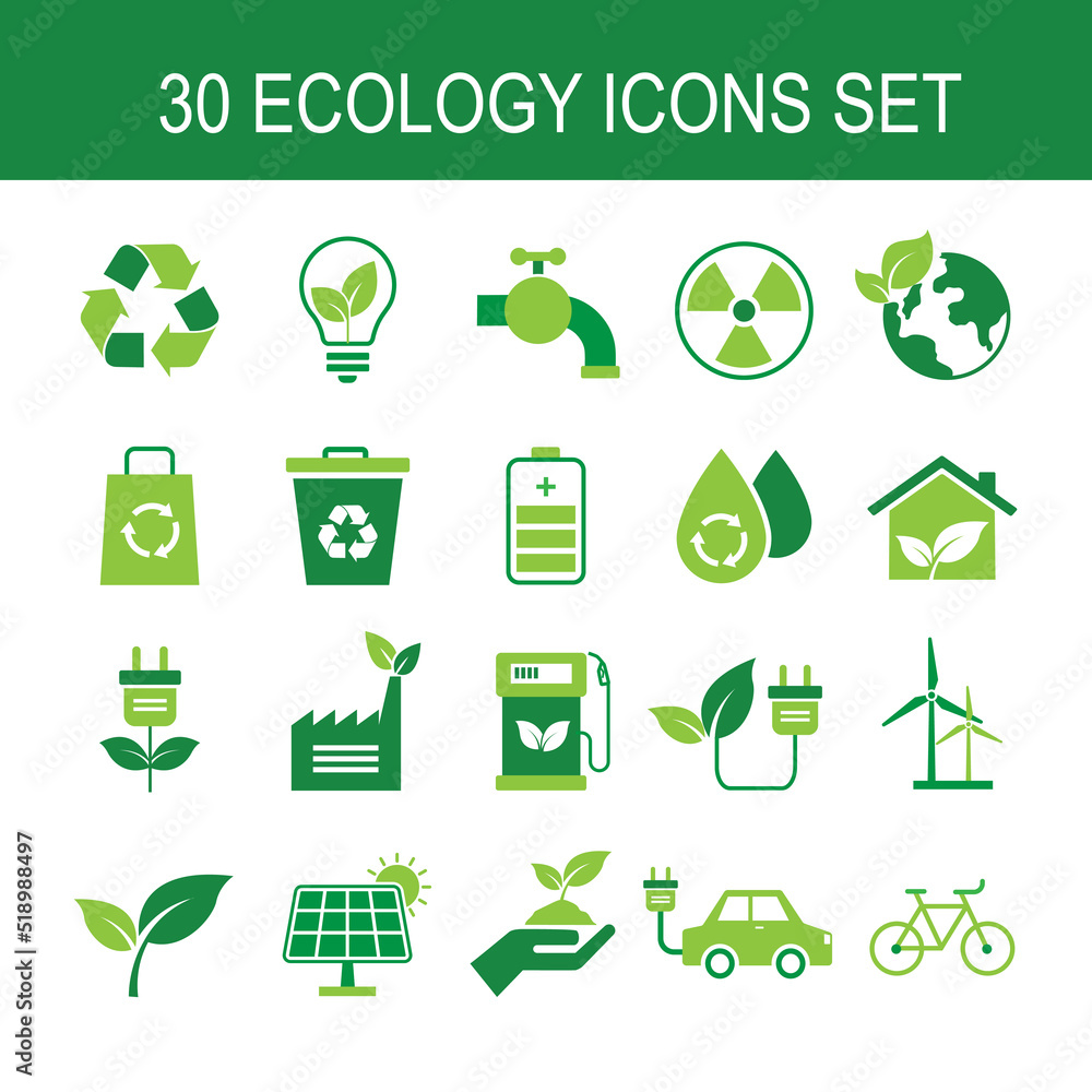 30 green ecology icon set. energy sign and symbol. conservation saving ...