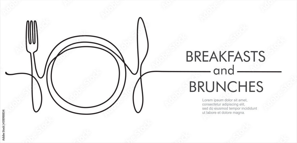 Continuous one line art or One Line Drawing of plate, khife and fork ...