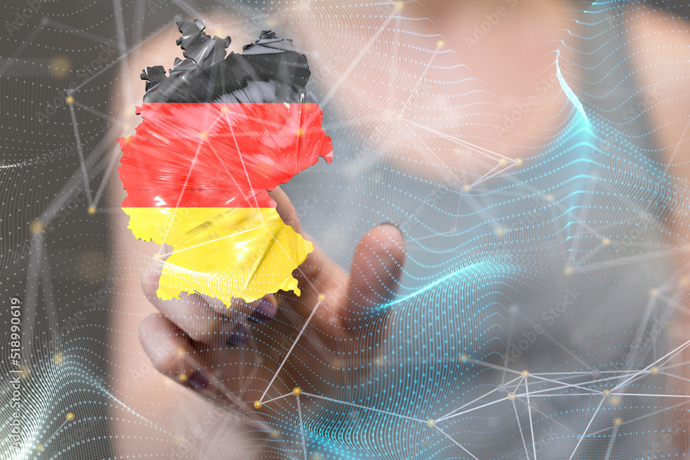 germany map - Global network. Blockchain. 3D illustration. Neural ...