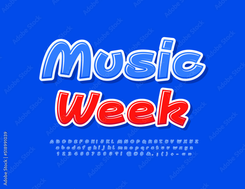 Vector colorful Banner Music Week. Blue Glossy Font. Bright Handwritten ...